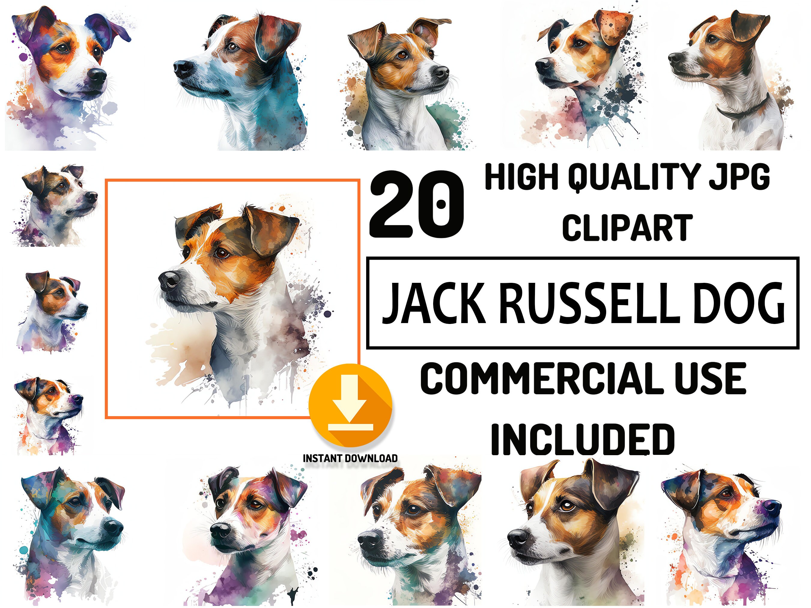 20 Jack Russell Dog Clipart JPG Bundle, Full Commercial Use, Baby ...