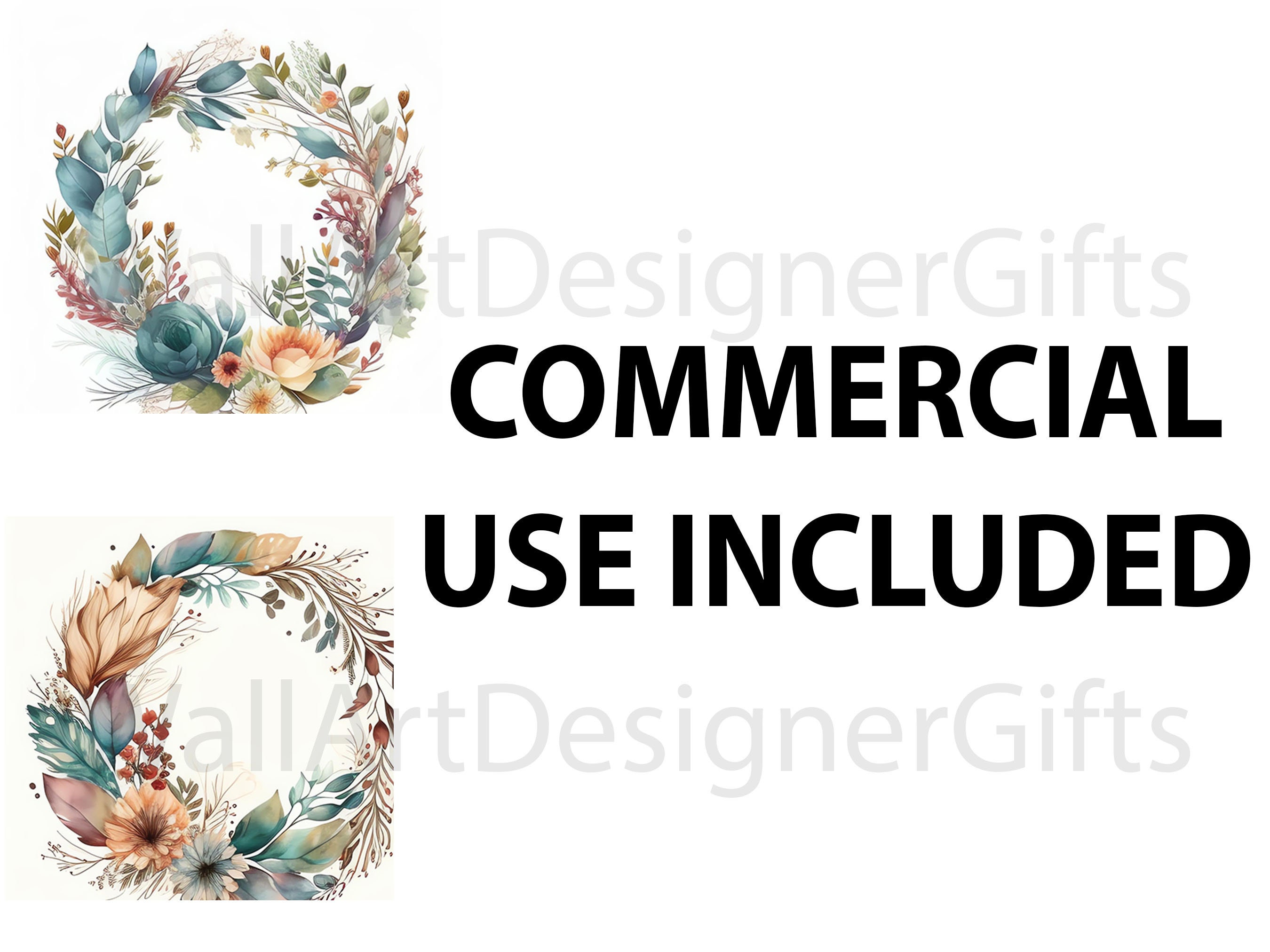 Boho Floral Floral Wreath Clipart 20 Watercolor Flowers JPG Bundle ...