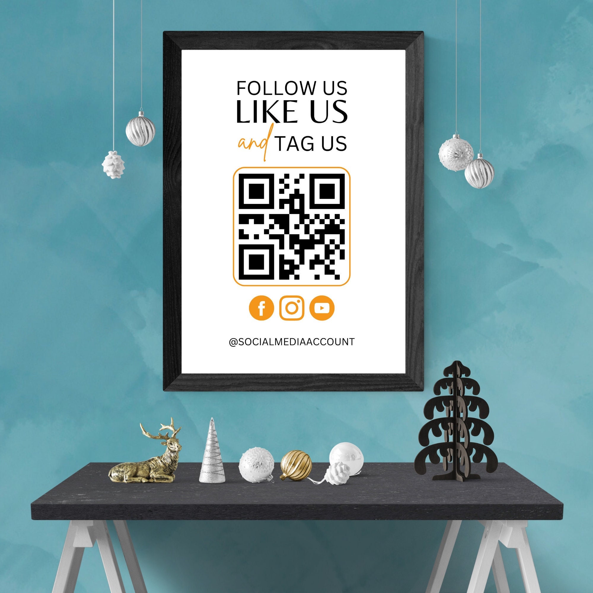 FOLLOW Us LIKE Us TAG Us - Social Media Qr Code Sign Canva Template ...