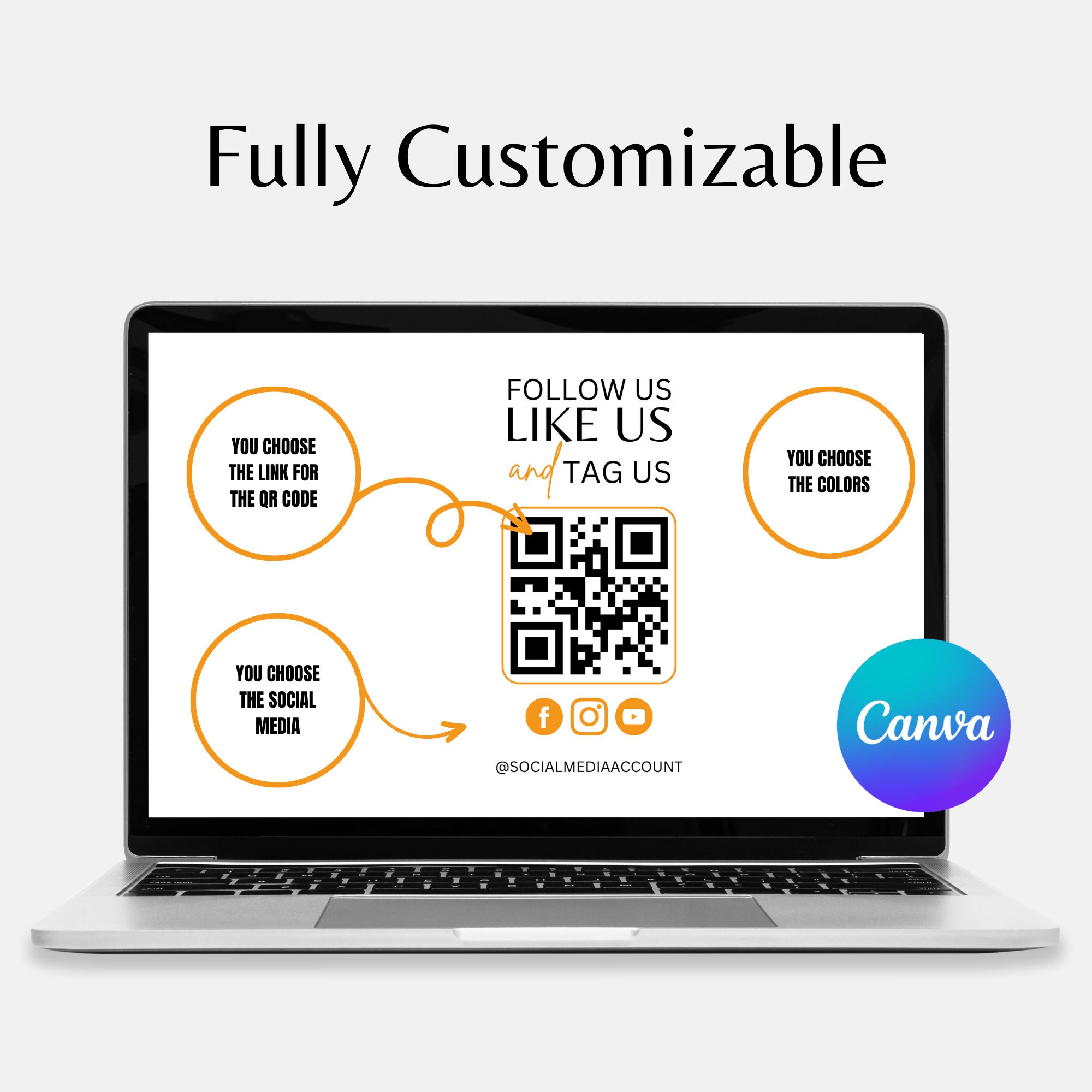FOLLOW Us LIKE Us TAG Us - Social Media Qr Code Sign Canva Template ...
