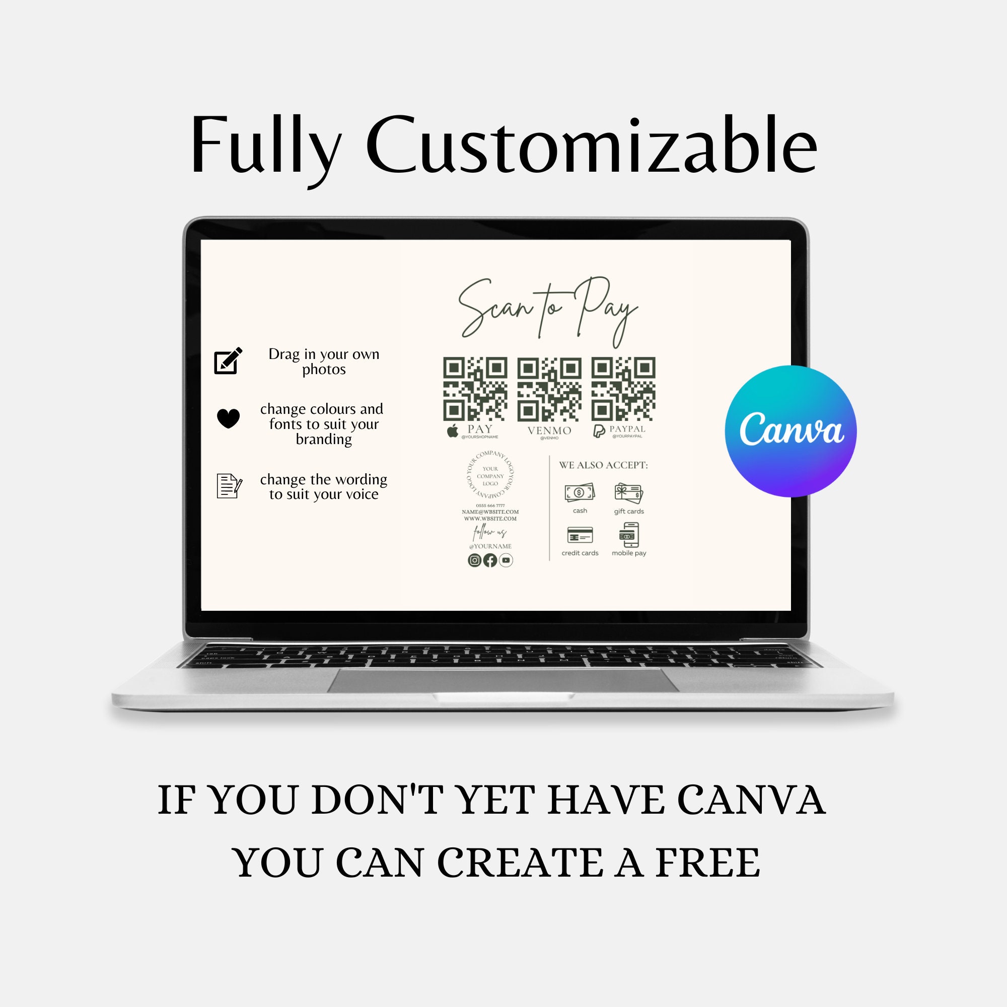 Minimalist Scan to Pay Canva Template Perfect for Salons, QR Code Sign ...