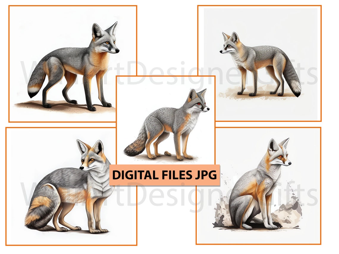 Gray Fox Clipart 20 High Quality Woodland Animals JPG Bundle, Full ...