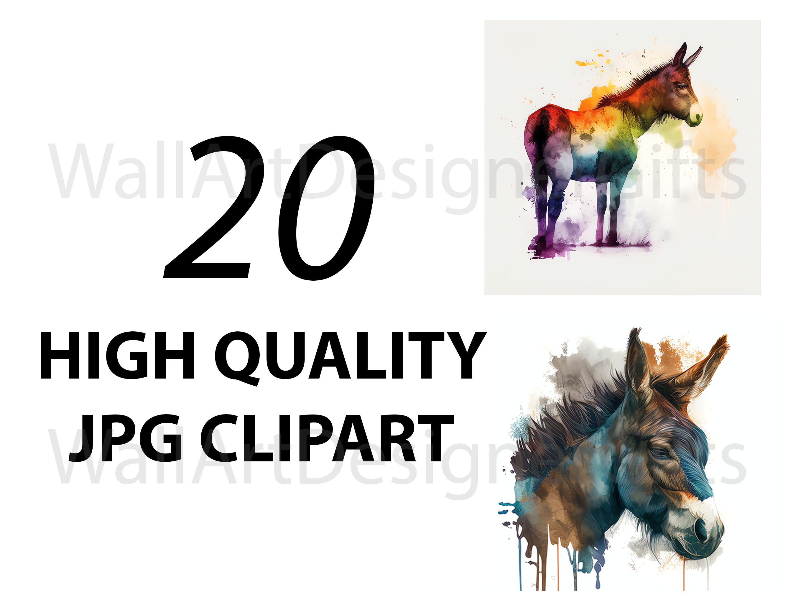 Farm Animals Clipart 20 JPG Donkey Bundle, Full Commercial Use, Cute ...