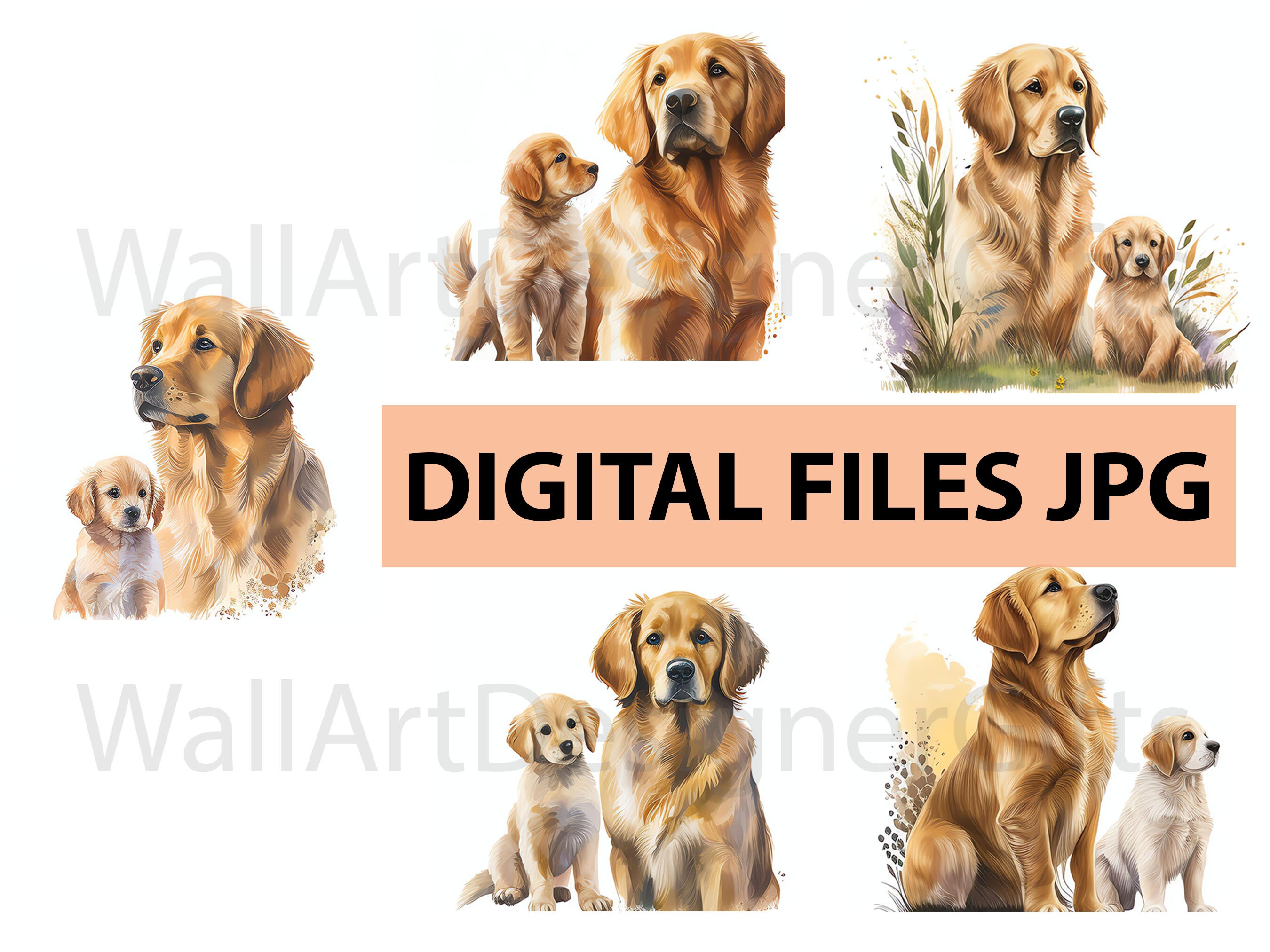 20 Golden Retriever Puppy Clipart JPG Bundle Full Commercial - Etsy
