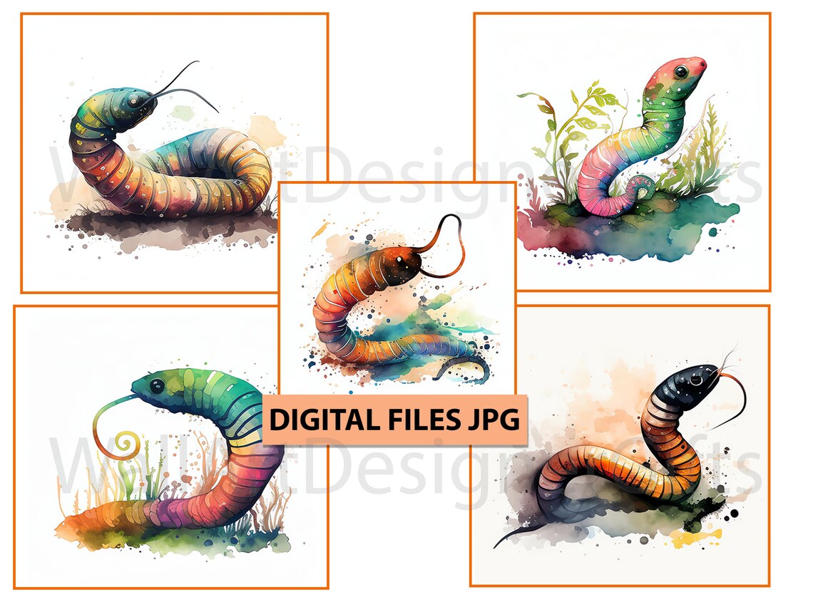 Farm Animals Clipart 20 JPG Worm Bundle, Full Commercial Use, Cute Farm ...