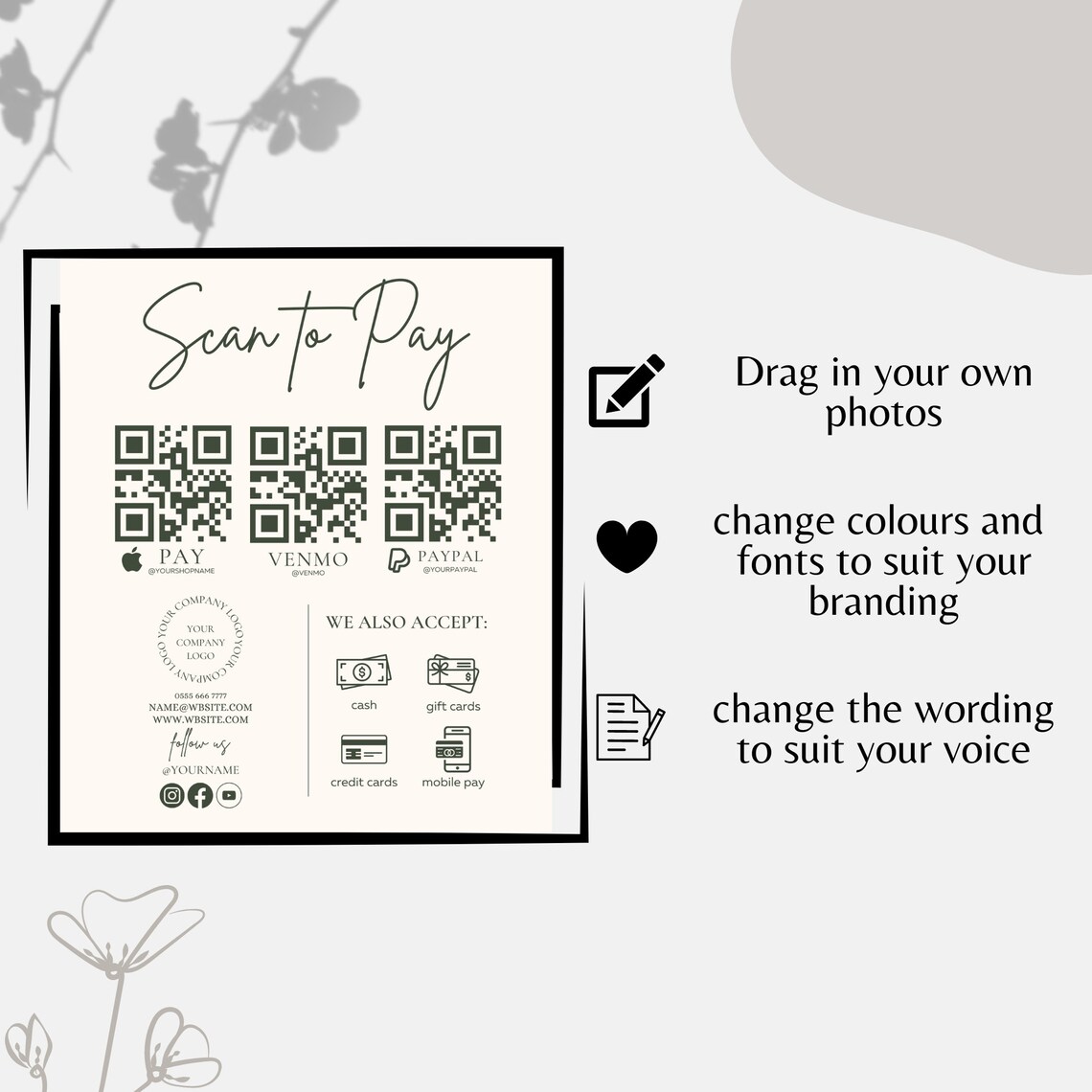 Minimalist Scan to Pay Canva Template Perfect for Salons, QR Code Sign ...