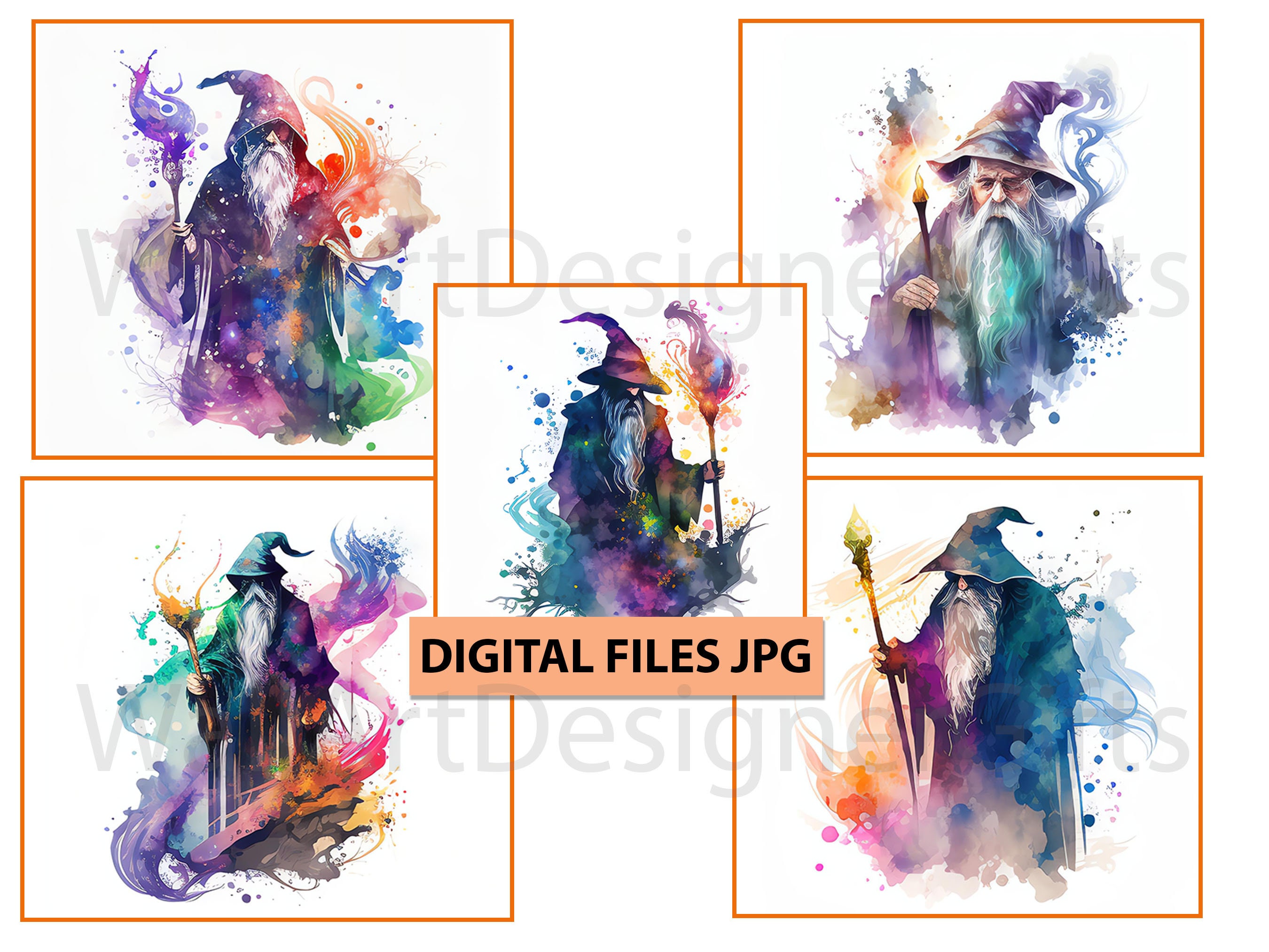 20 Mystical Wizards Clipart JPG Bundle, Full Commercial Use, Graphic ...