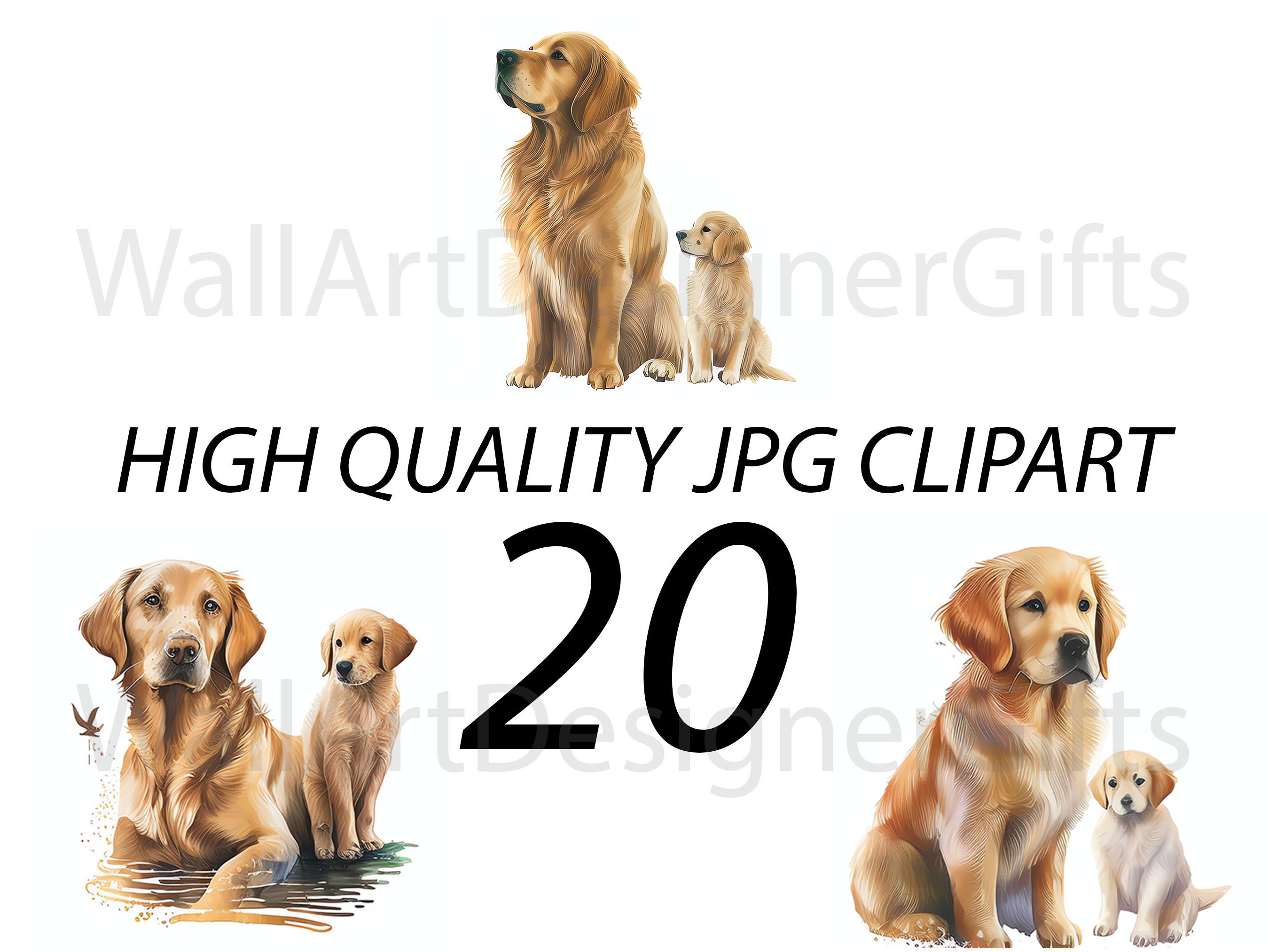 20 Golden Retriever Puppy Clipart JPG Bundle Full Commercial - Etsy