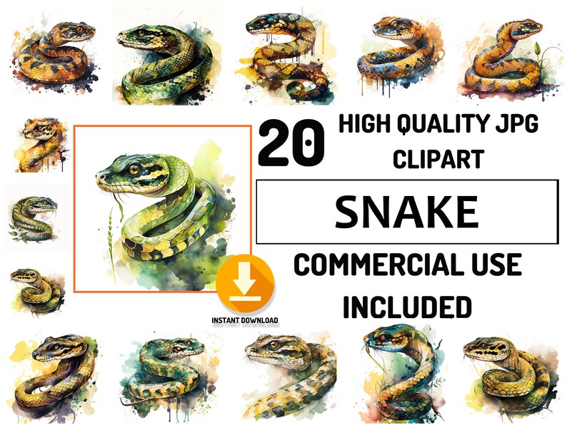 Farm Animals Clipart 20 JPG Snake Bundle, Full Commercial Use, Cute ...