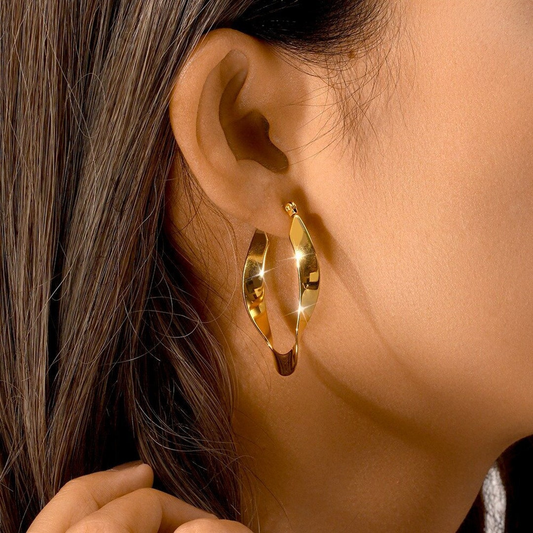 Chunky Gold Hoop Earrings Unique Hoop Earrings Large Thick Gold Hoop ...