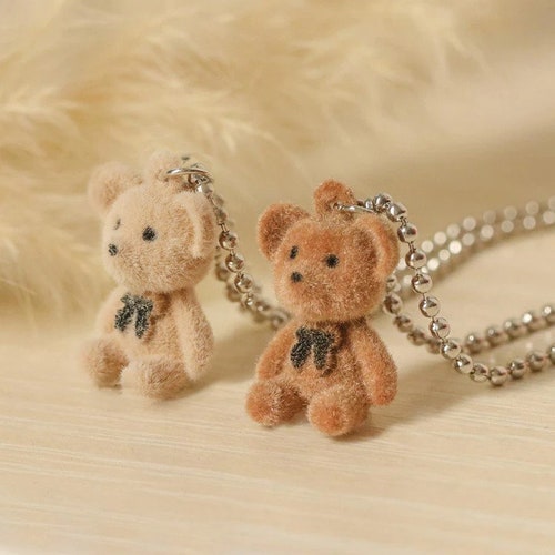 Flocked Teddy Bear Necklace - Etsy