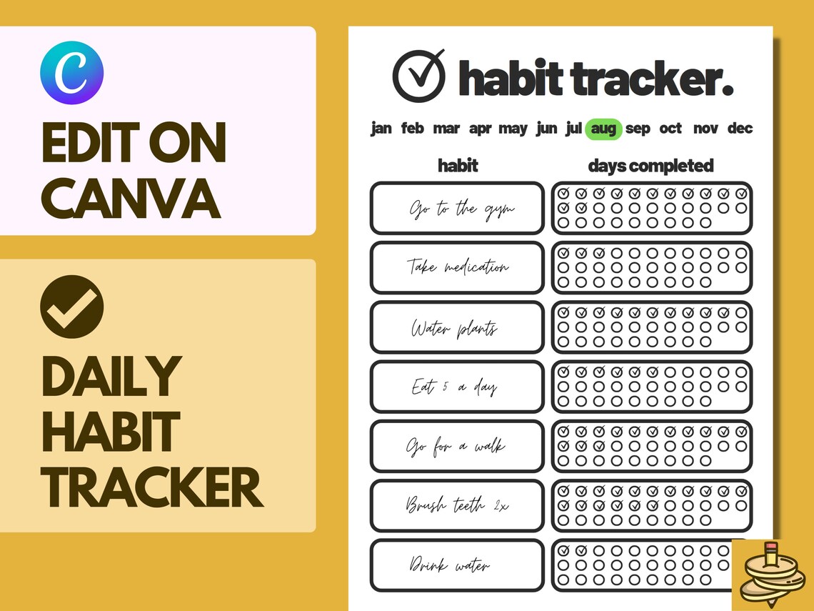 Daily Habit Tracker, Editable Template, Habit Calendar, 1 Page ...