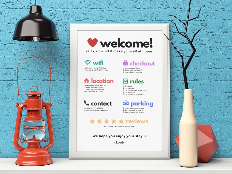Airbnb Welcome Sign Editable Template Guest Arrival Poster - Etsy