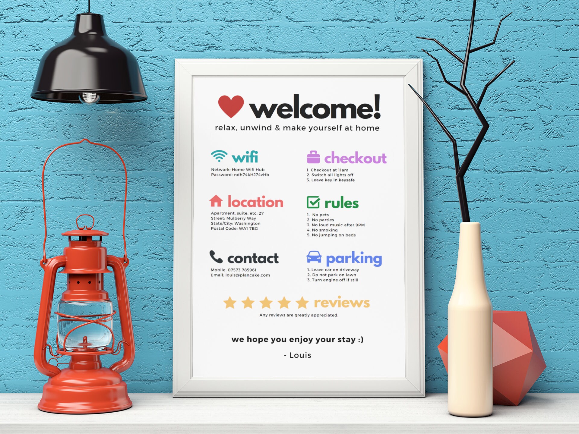 Airbnb Welcome Sign, Editable Template, Guest Arrival Poster, 1 Page ...