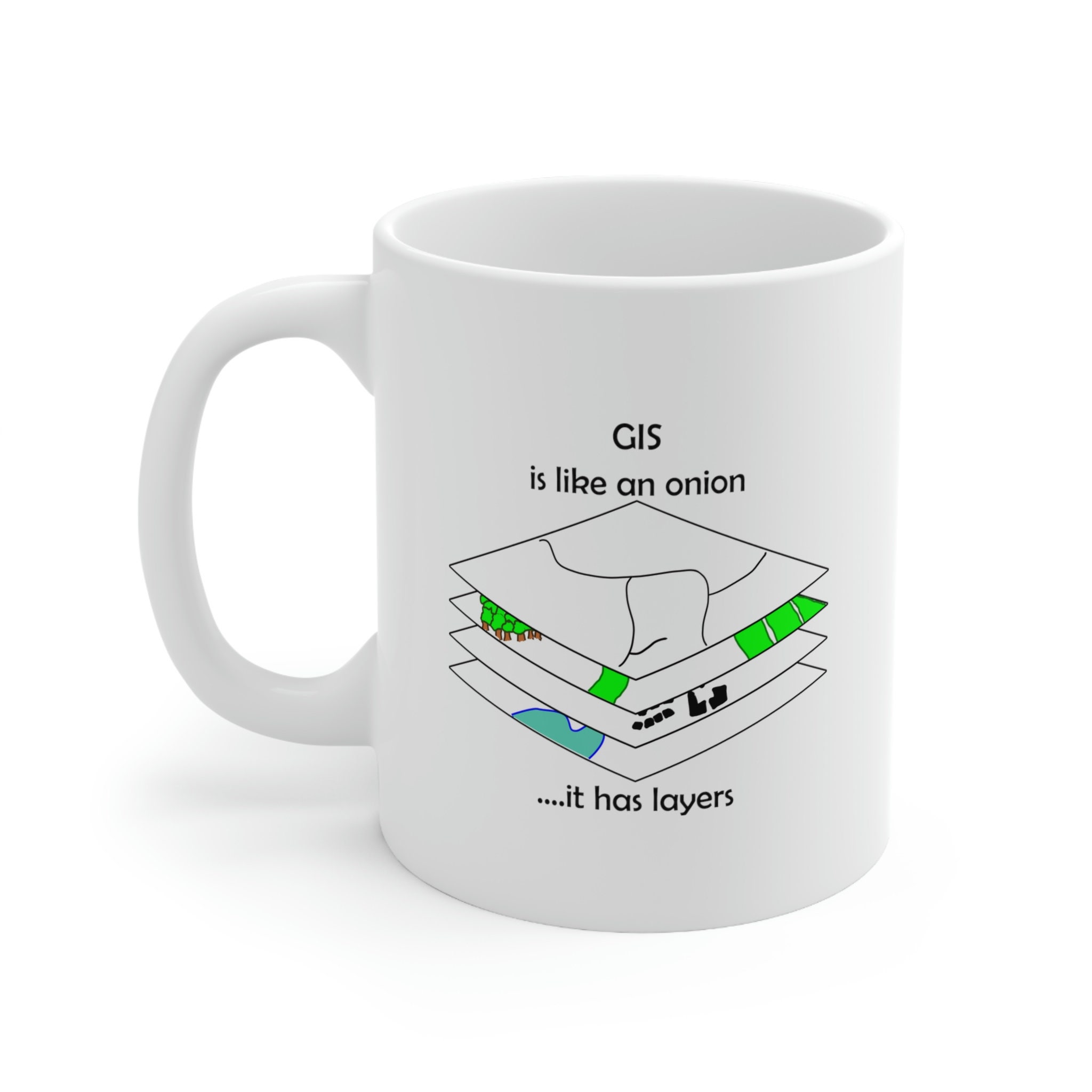 GIS is Like and Onion Ceramic Mug 11oz - Geographic Information Systems ...