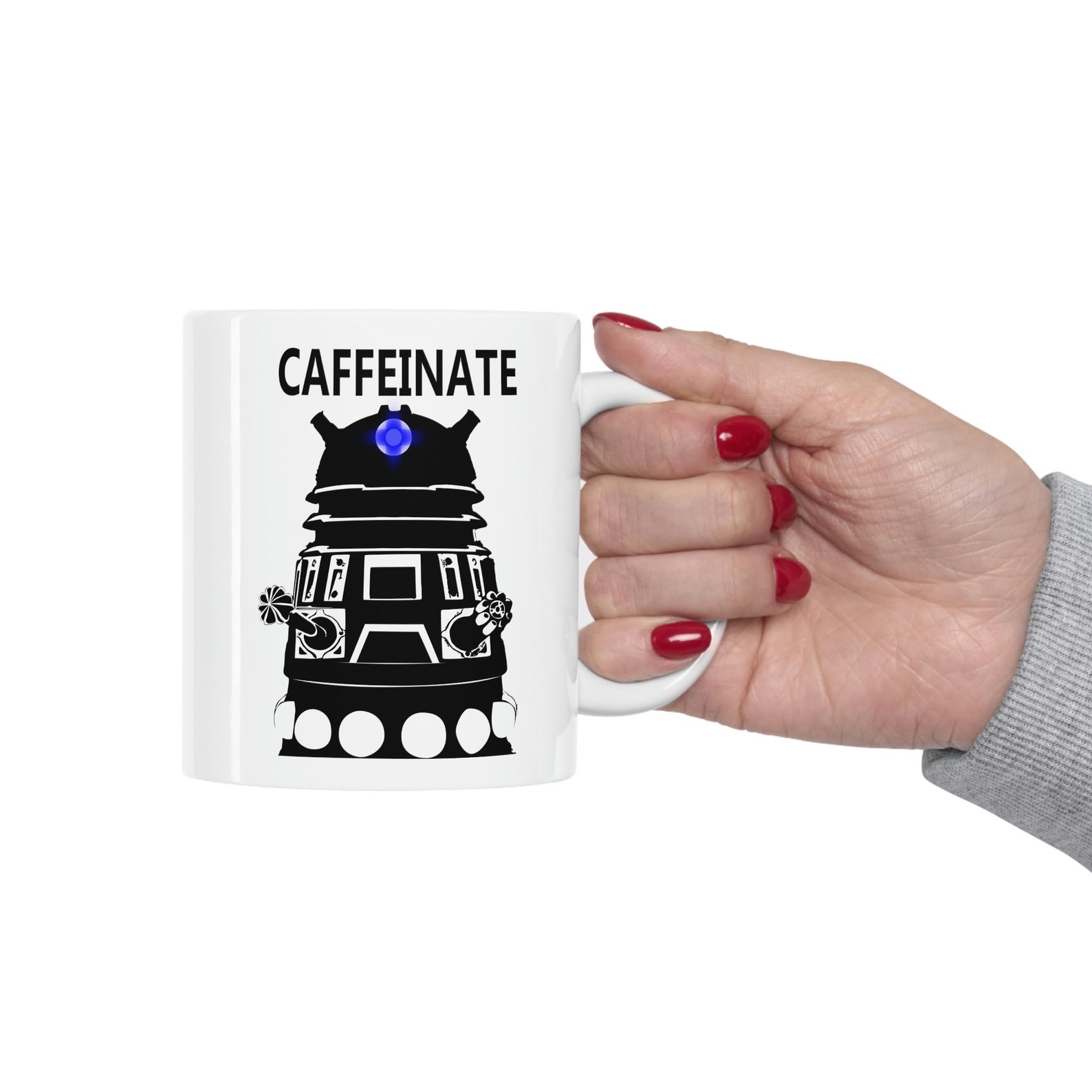 Dalek Caffeinate Ceramic Mug 11oz - Dr Who Mug - Pun Mug - Sci Fi Mug - Gift for a Science ...