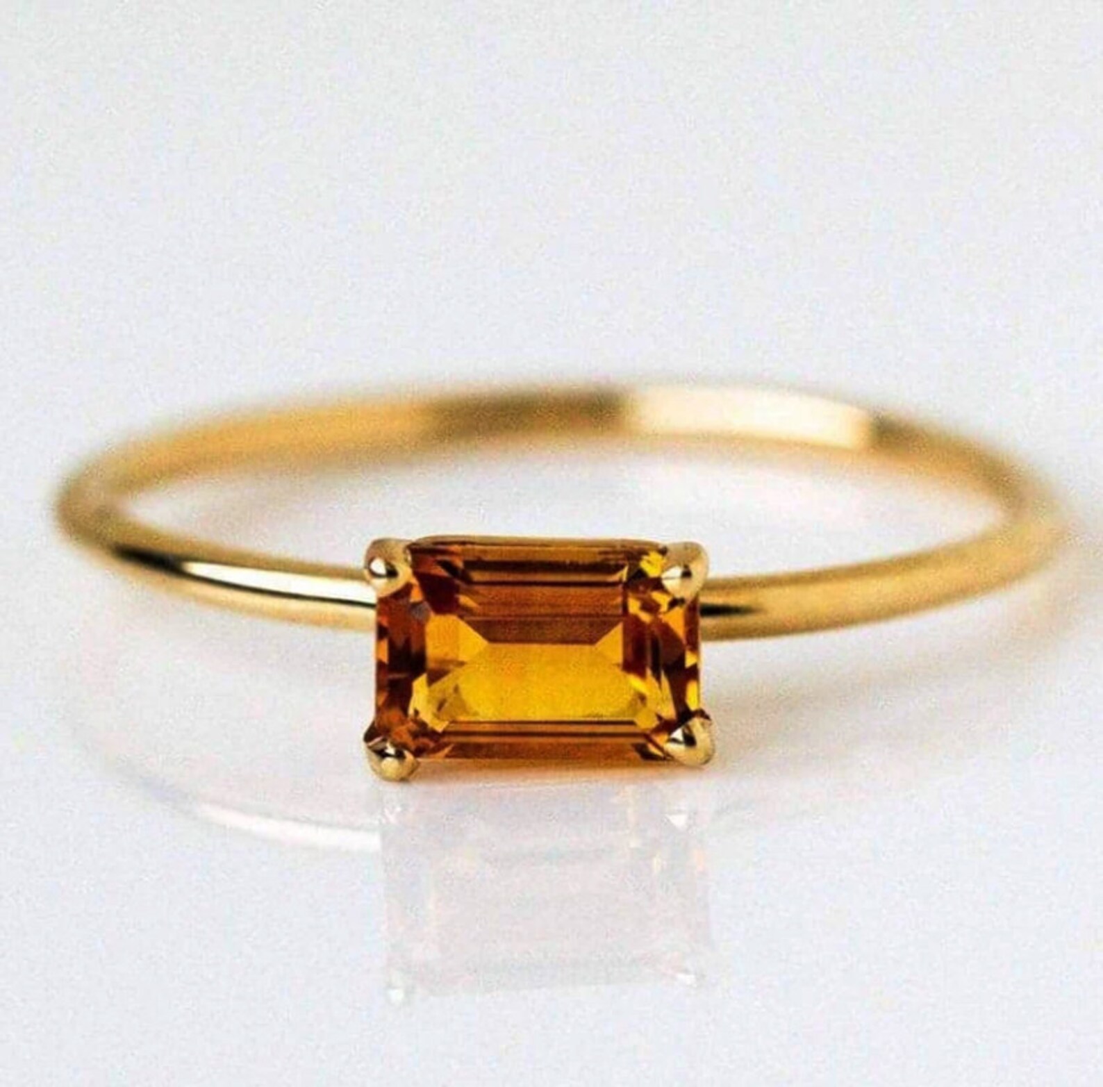 14k Solid Gold Citrine Ring, Engagement Ring, Baguette Gemstone, Dainty ...