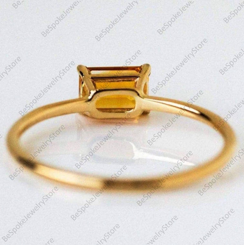 14k Solid Gold Citrine Ring, Engagement Ring, Baguette Gemstone, Dainty ...