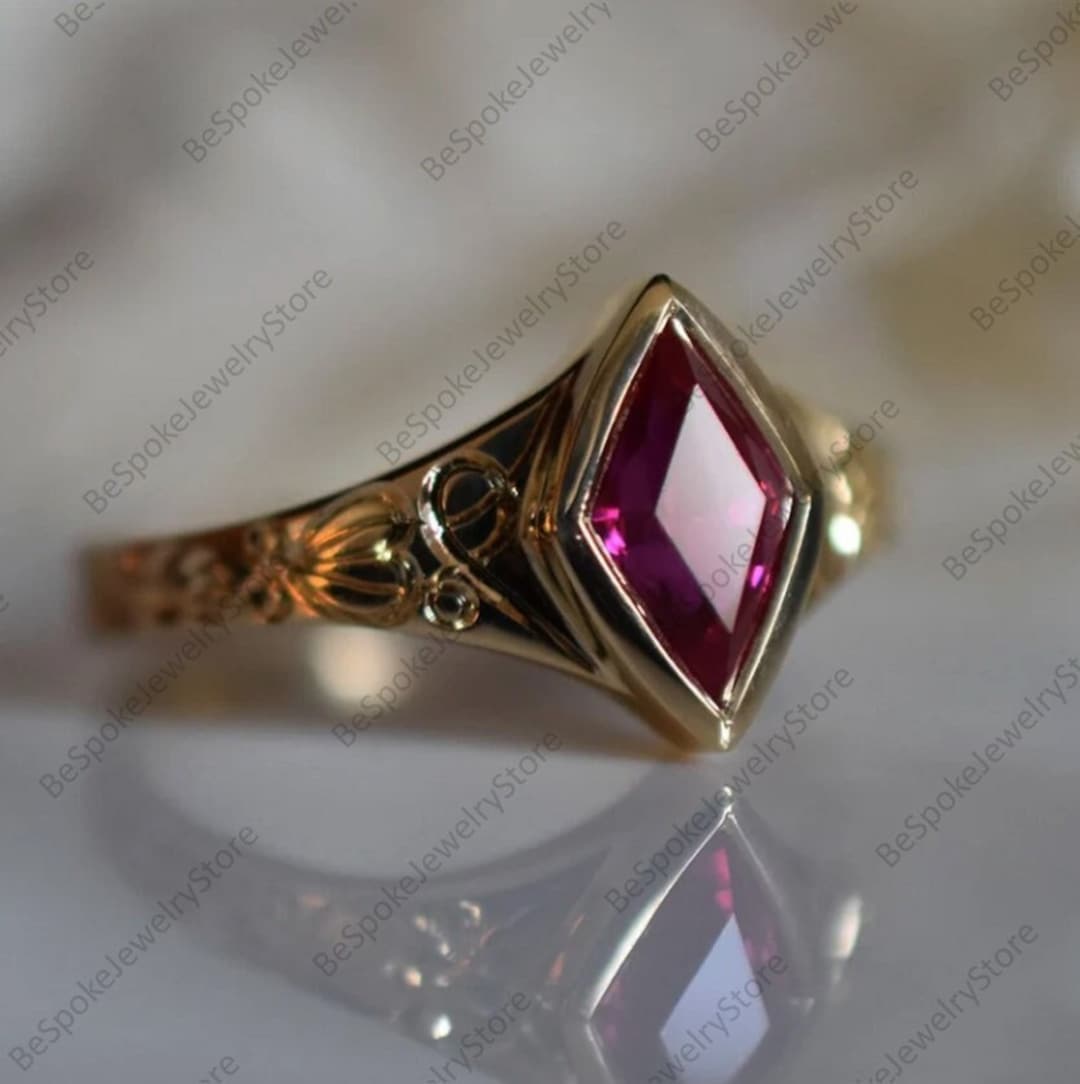 1930s Vintage Pink Ruby Kite Engagement Wedding Ring in 925 Sterling ...