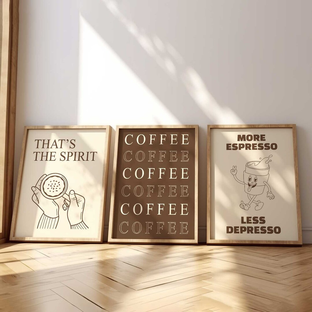 Coffee Shop Wall Art Set of 3, Coffee Shop Print, Kitchen Coffee Print ...