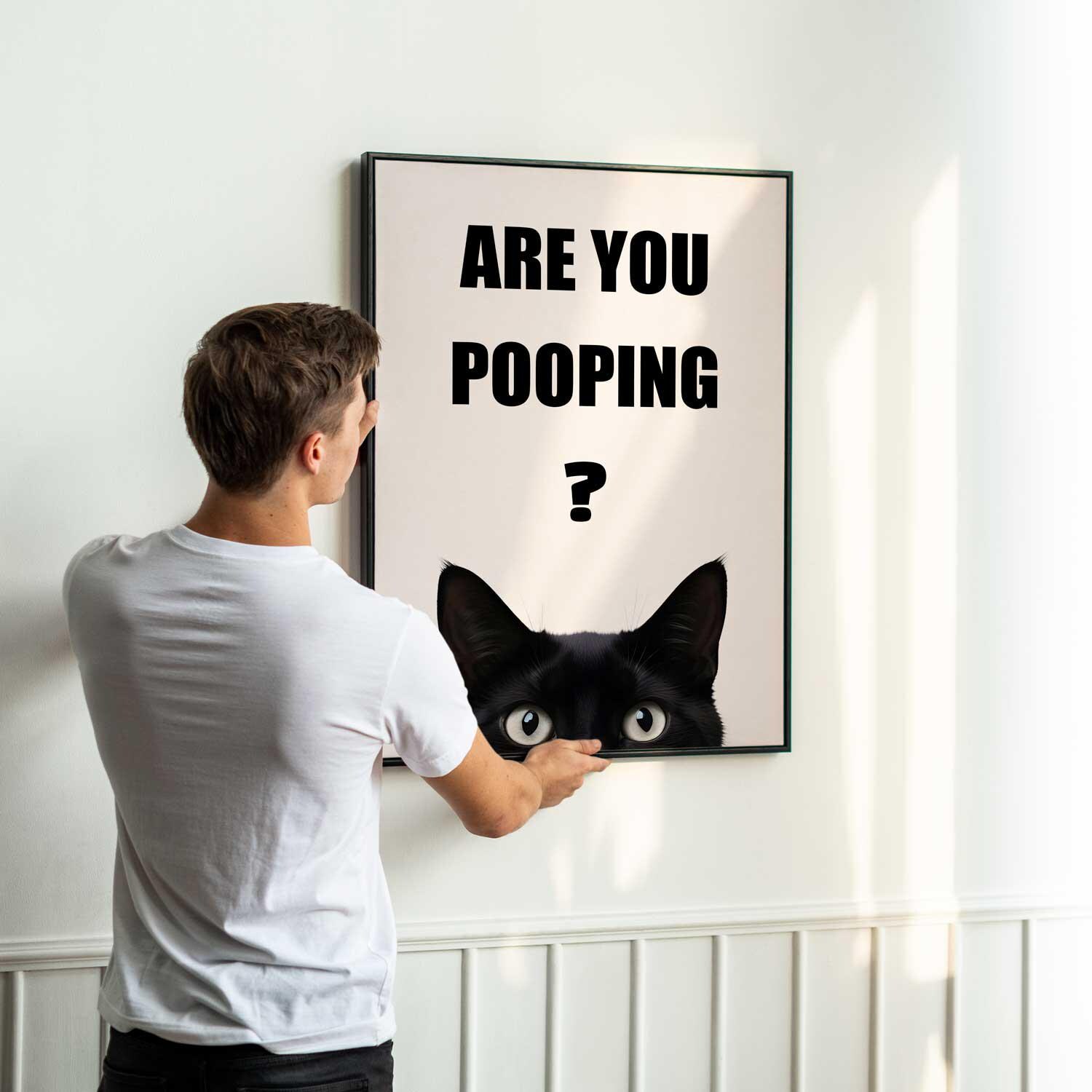 Are You Pooping Cat Poster, Funny Cat Bathroom Poster, Bathroom Funny ...