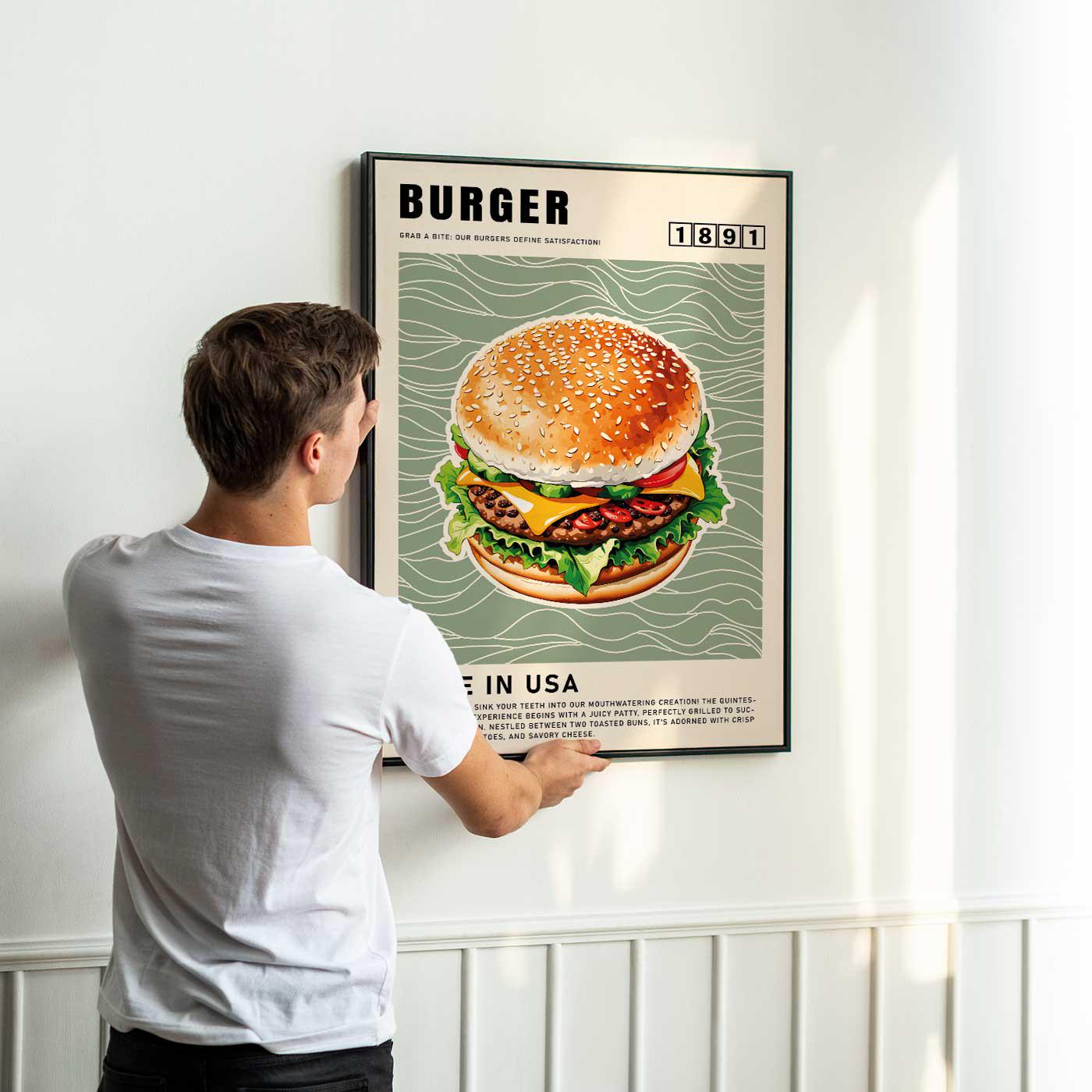 Burger Wall Art, Food Wall Print, Hamburger Poster, Food Recipe Wall ...