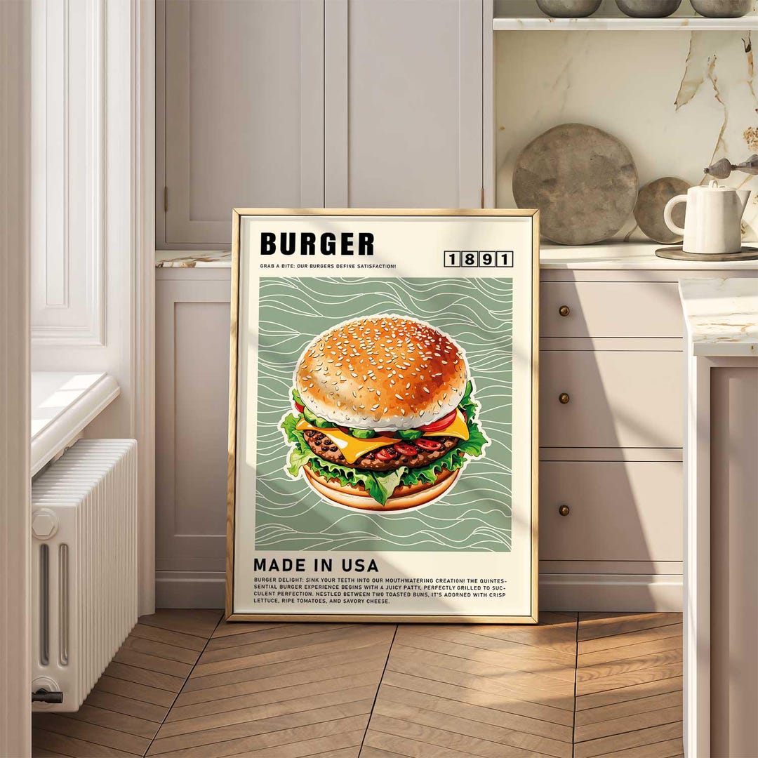 Burger Wall Art, Food Wall Print, Hamburger Poster, Food Recipe Wall ...