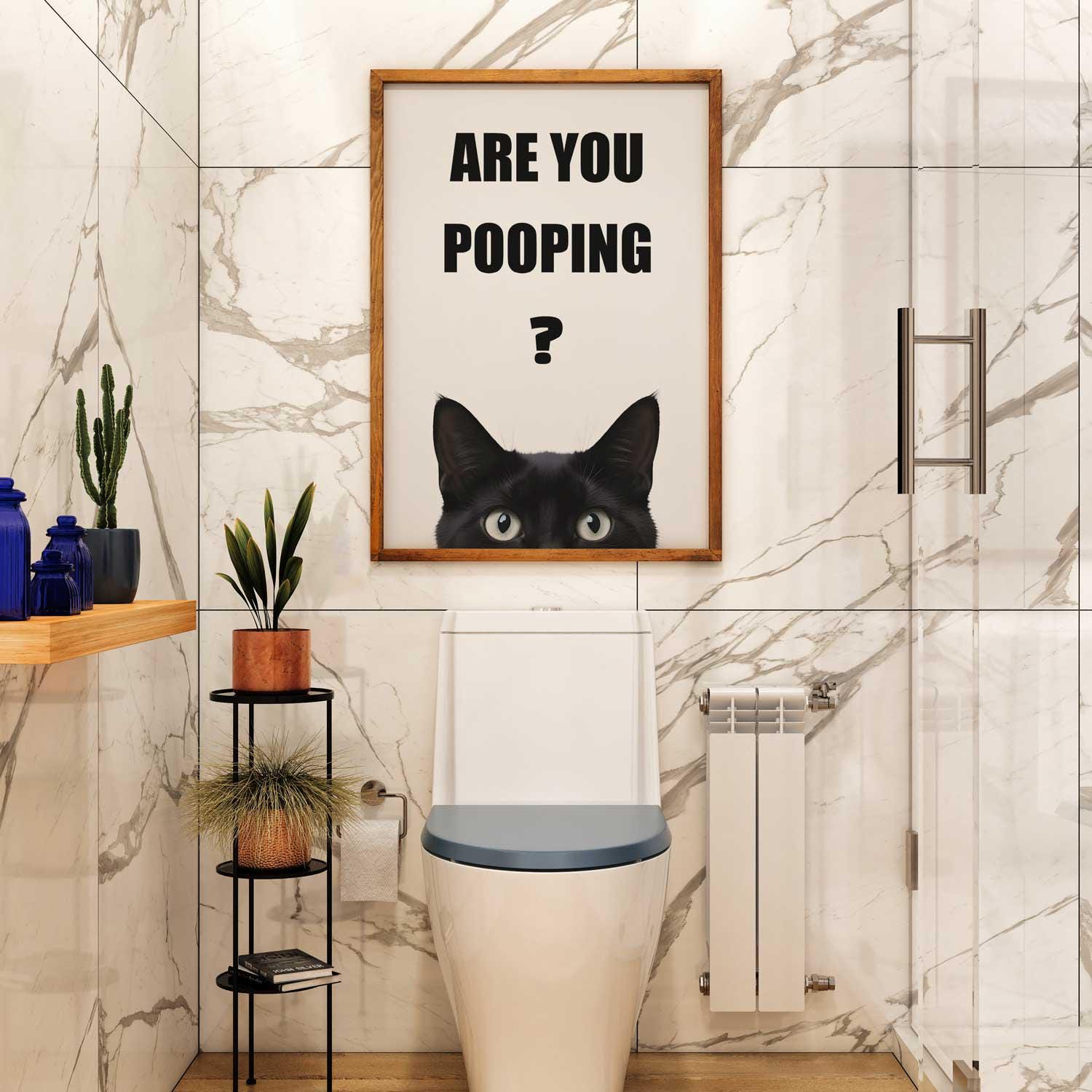 Are You Pooping Cat Poster, Funny Cat Bathroom Poster, Bathroom Funny ...