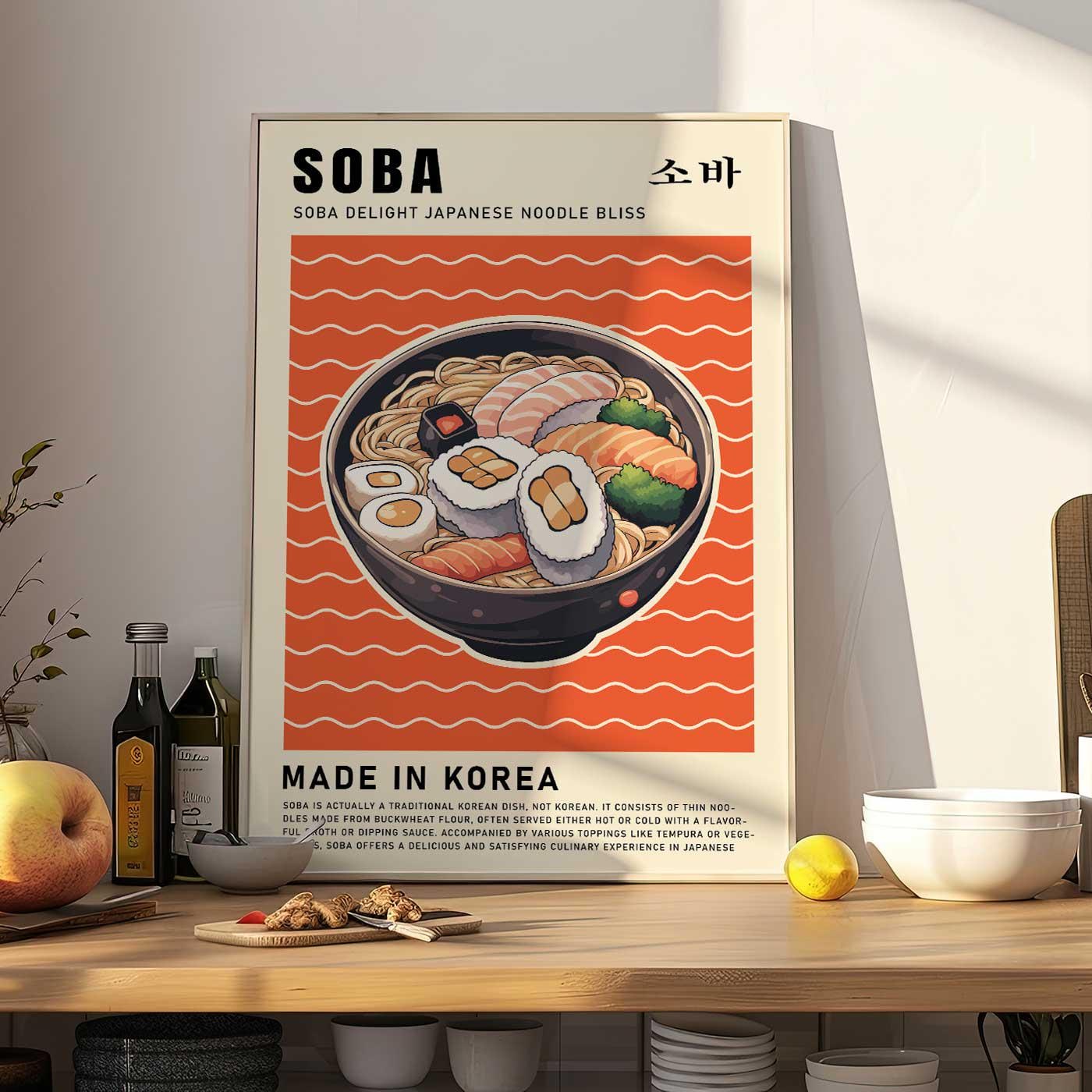 Korean Food Poster, Soba Food Poster, Korean Prints, Kitchen Wall Art ...