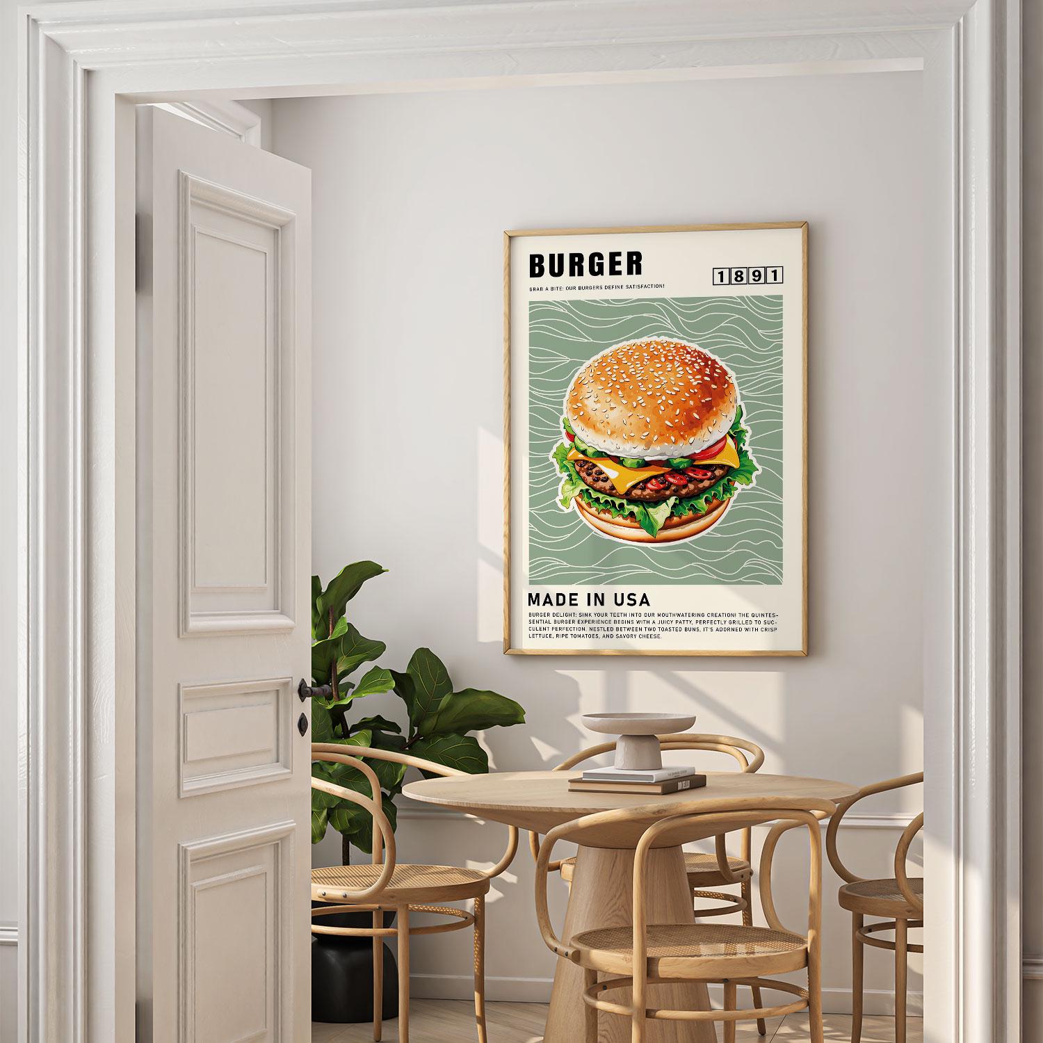 Burger Wall Art, Food Wall Print, Hamburger Poster, Food Recipe Wall ...