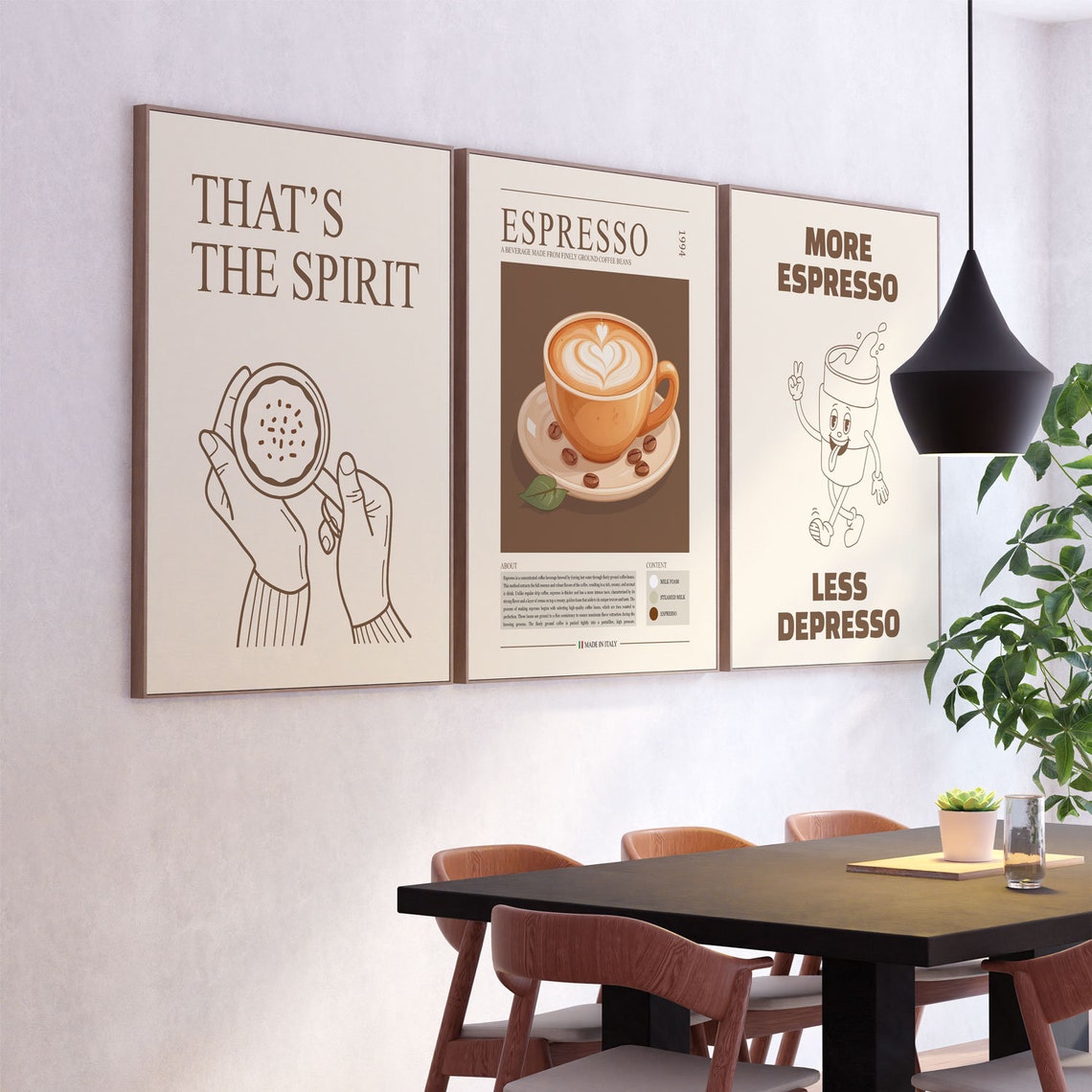 Set of 3 Wall Art for Cafe, Coffee Shop Wall Art, Kitchen Coffee Print ...