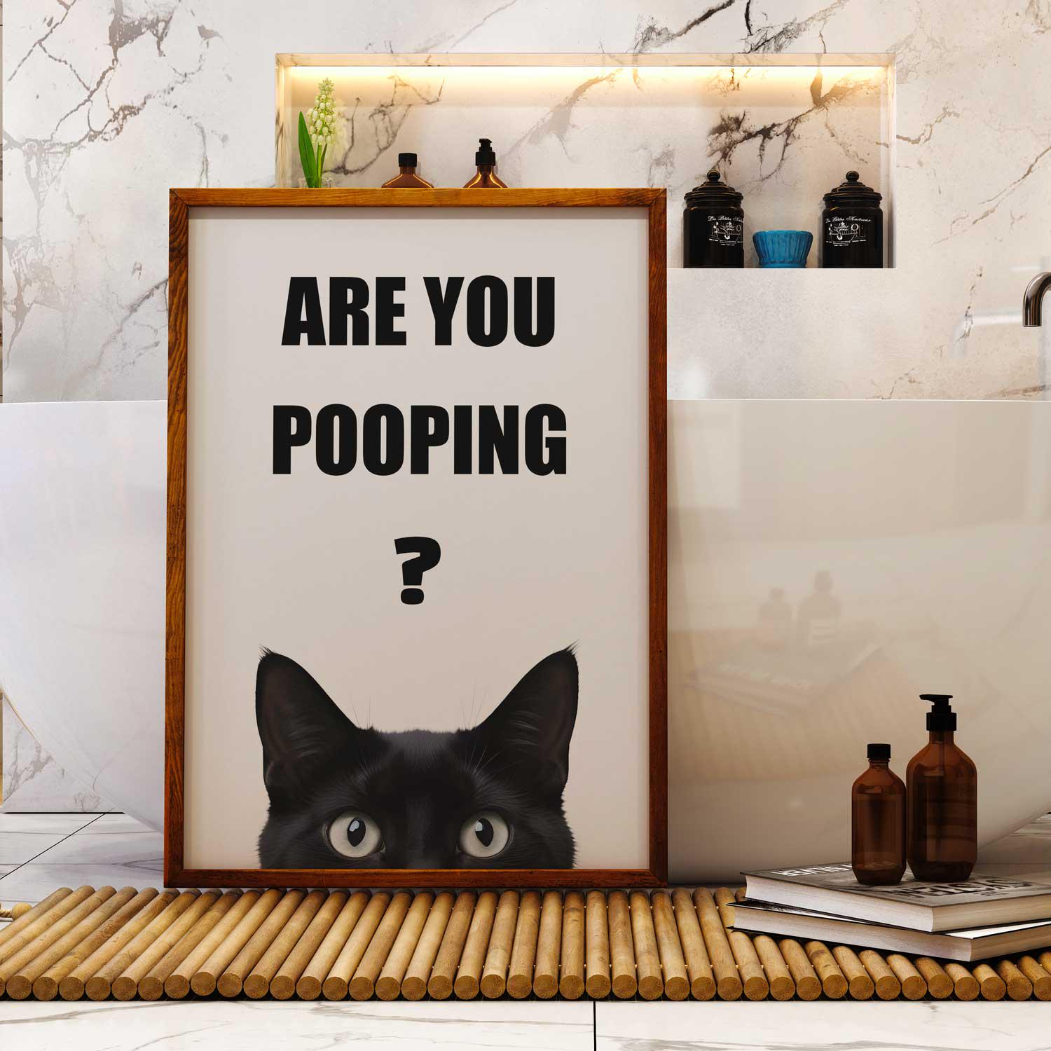 Are You Pooping Cat Poster, Funny Cat Bathroom Poster, Bathroom Funny ...