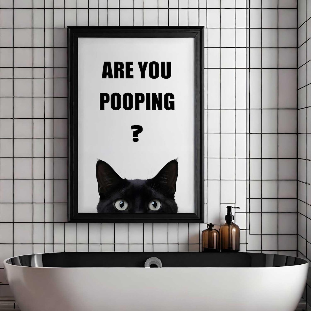Are You Pooping Cat Poster, Funny Cat Bathroom Poster, Bathroom Funny ...