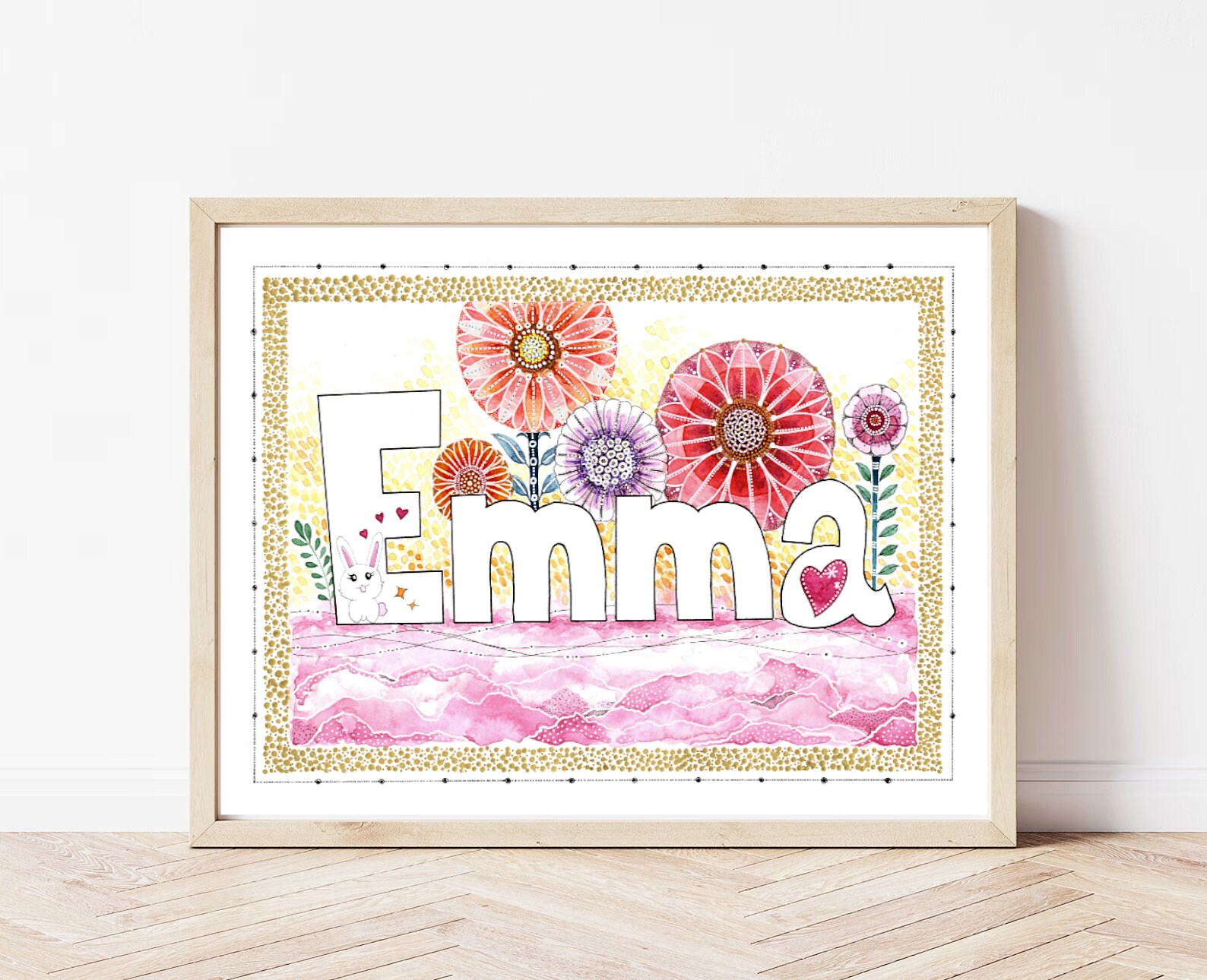 Custom Baby Name Art Print, Personalized Floral Girl Name Design, Abstract Wildflowers Name Art ...