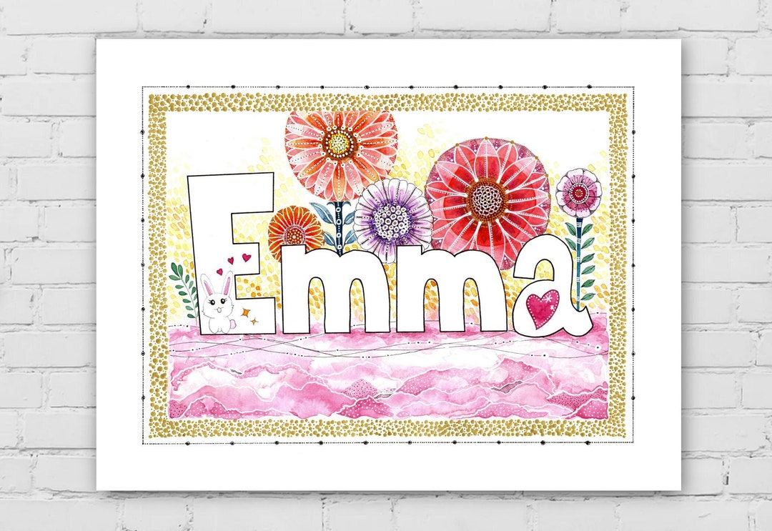 Custom Baby Name Art Print, Personalized Floral Girl Name Design ...