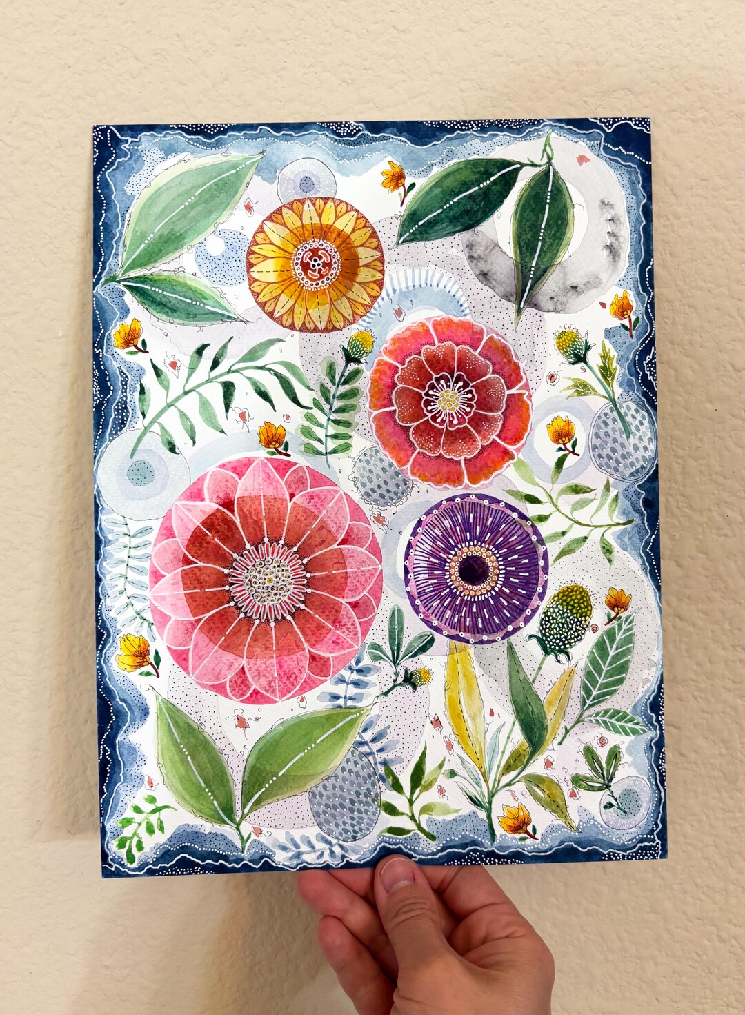 Abstract Floral Art, Watercolor Spring Wildflowers Painting for Wall ...