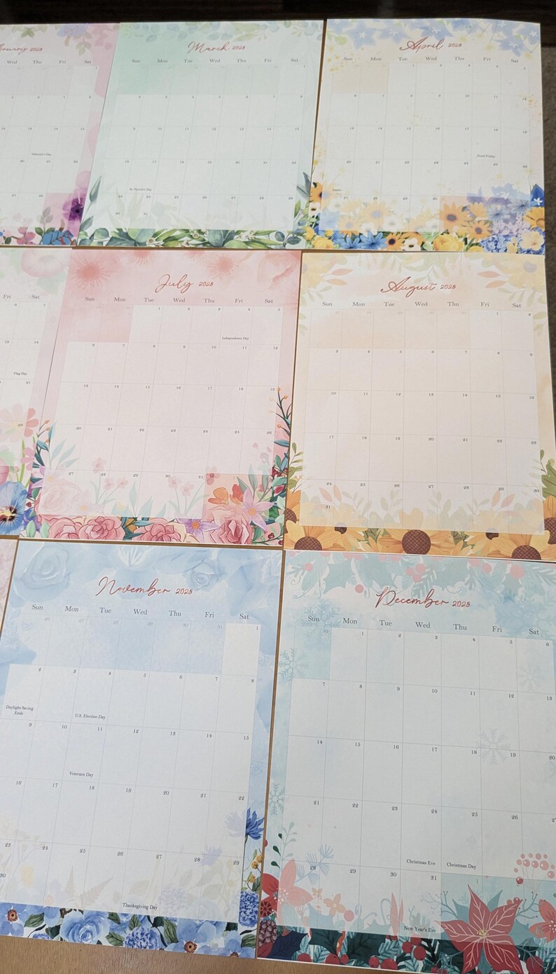 2025 Botanical Wall Calendar, A4 Flower Calendar, Monthly Calendar ...