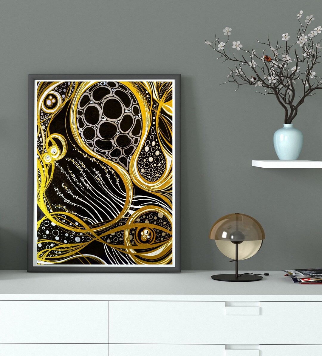 Whimsical Art, Abstract Seaworld Art Print, Golden Sea Art, Modern Boho ...