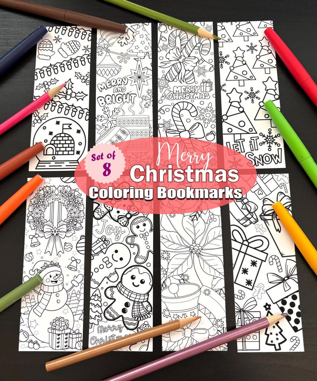 Christmas Coloring Bookmarks Set: Fun Holiday Activity, Kawaii Gift ...