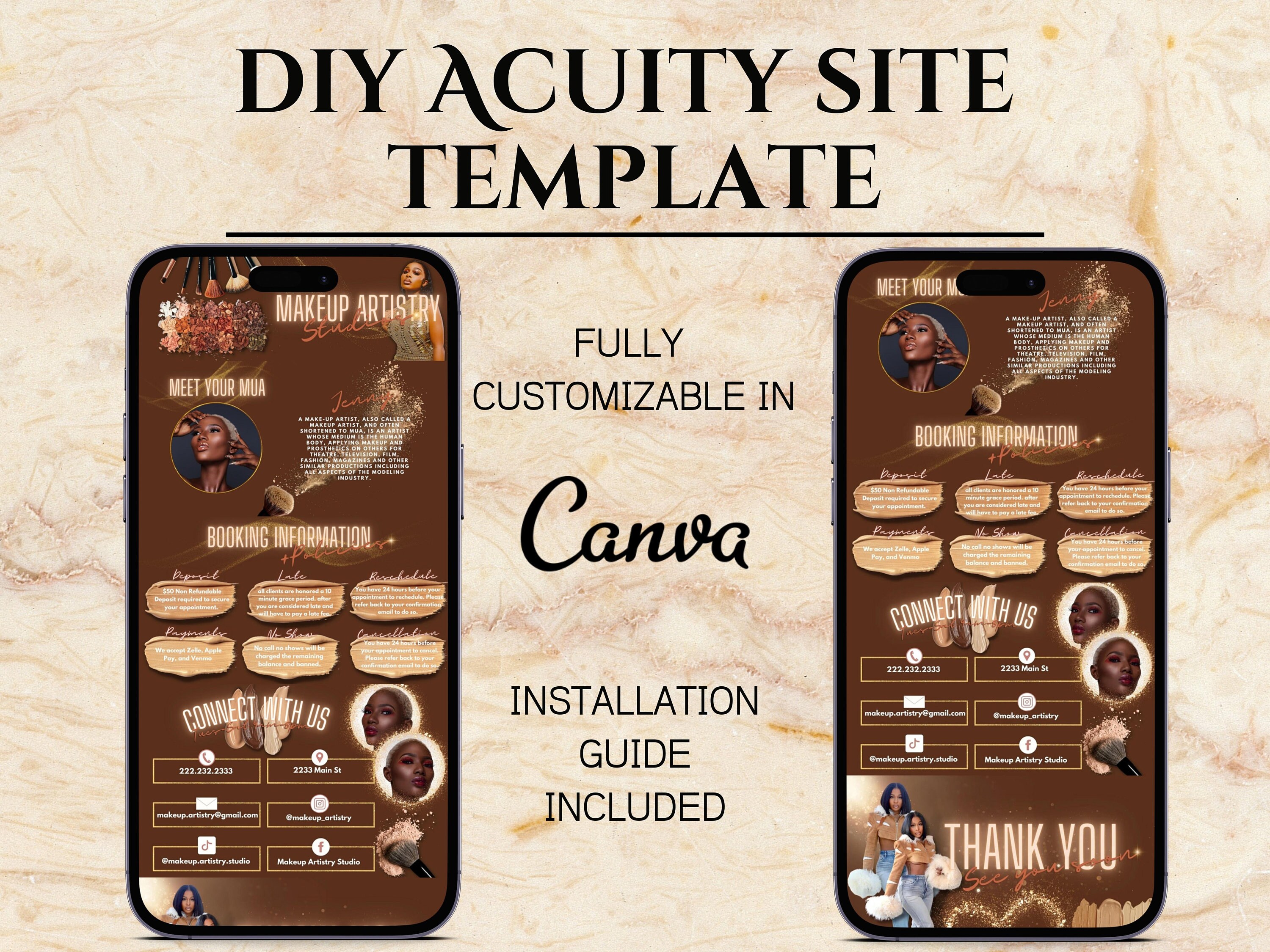 Make up Artist Acuity Scheduling Template Edit in Canva, MUA, Acuity ...