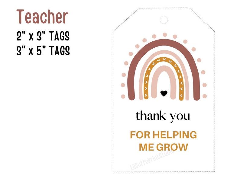 Boho Rainbow Teacher Appreciation Tag, Teacher Thank You Gift Tag, End ...