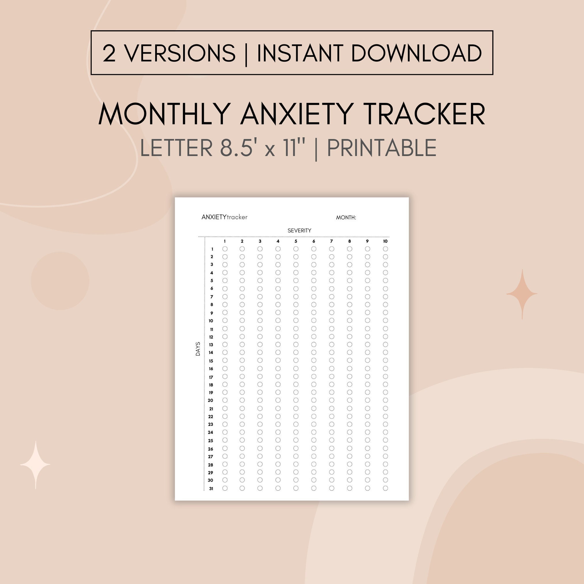 Anxiety Tracker Printable Template, Track Daily Anxiety Levels, Anxiety ...