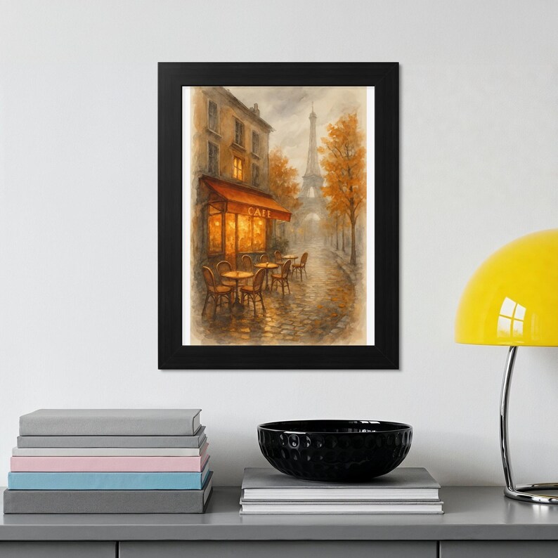 Autumn Paris Wall Art - Cozy French Cafe With Eiffel Tower - Etsy