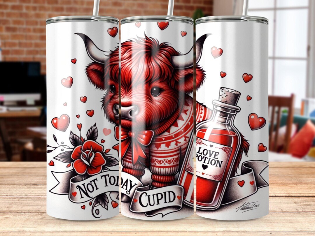 Highland Cow Tumbler Wrap - Red Sweater With Love Potion Art - Etsy