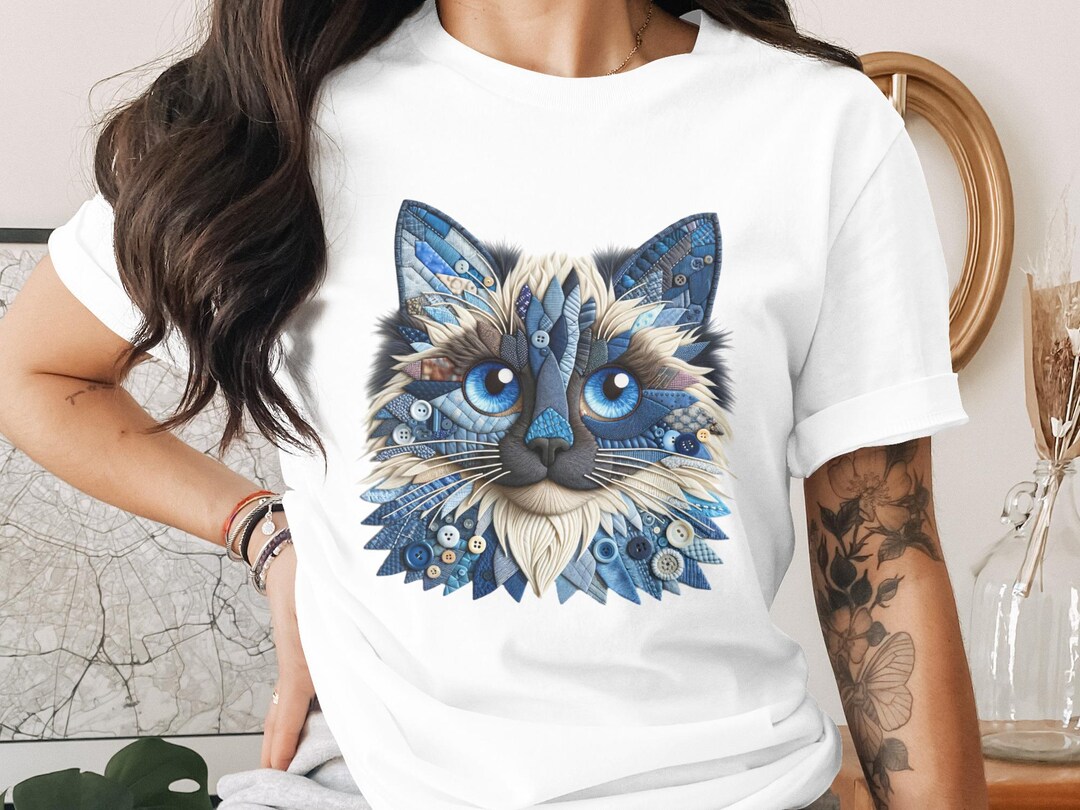 Ragdoll Cat Art Print: Patchwork Fabric Style (blue Eyes, Digital) - Etsy