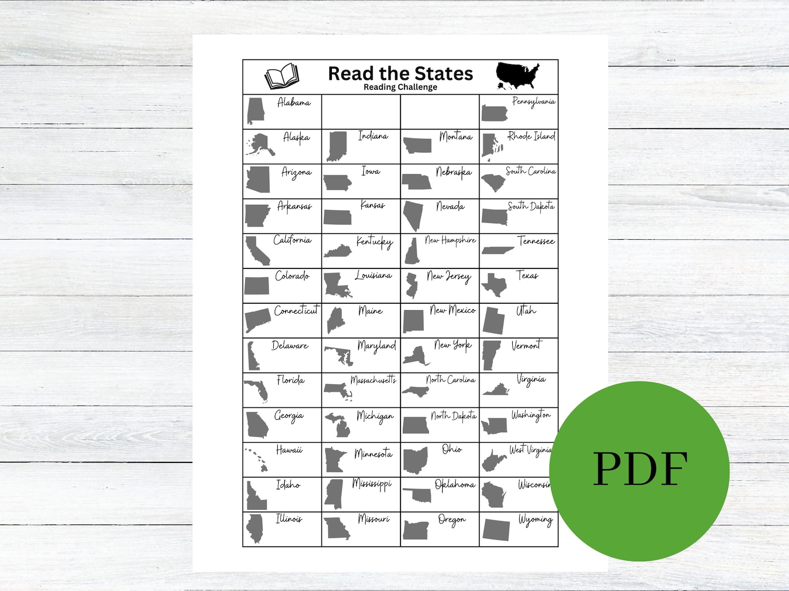 Read the States Reading Printable, Reading Tracker Printable, Bookshelf ...