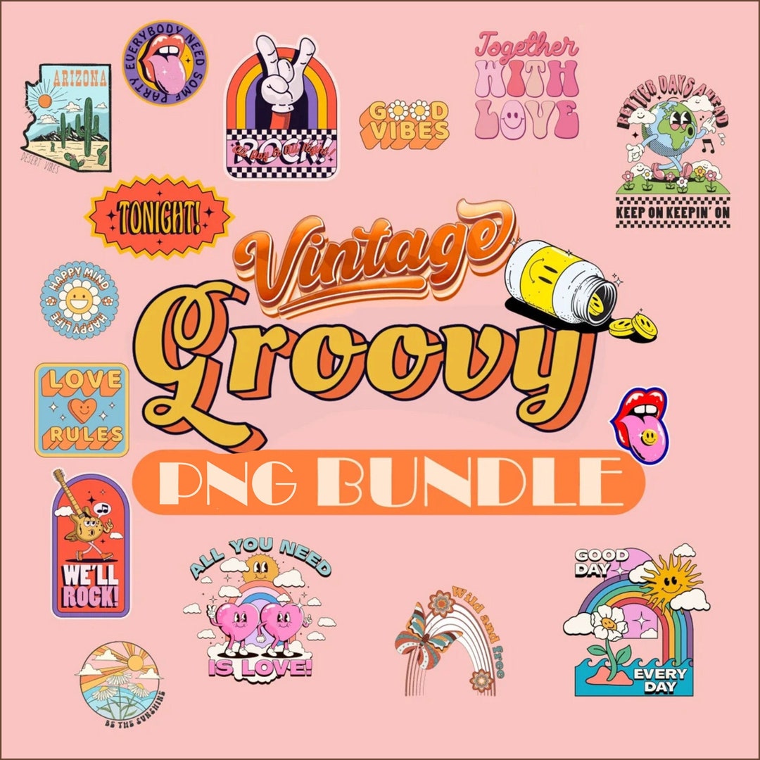 Retro Groovy PNG Bundle | 25 Trendy Cliparts | Sublimation Art Prints ...