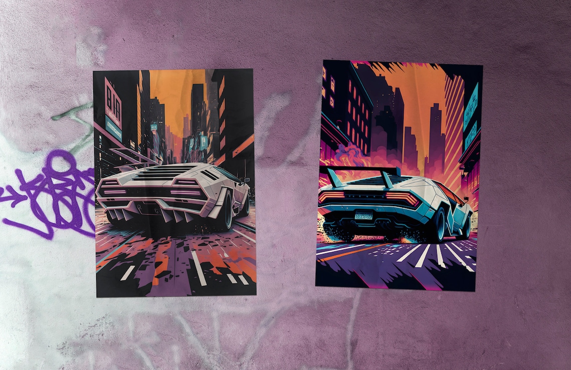 Synthwave Cars Poster Set 10 Printable Outrun Wall Art CYBERPUNK ...