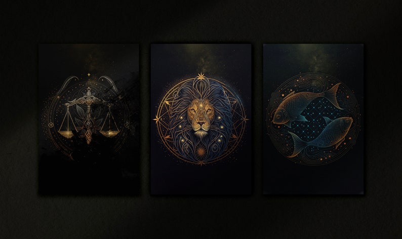 Zodiac Wall Art Set, 12 Printable Astrology Artworks Printable Zodiac ...