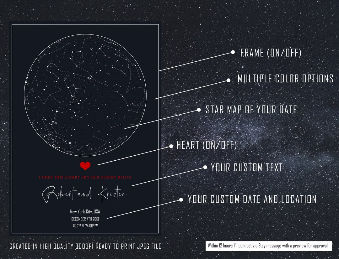 CUSTOM STAR MAP Night Sky Art Digital Download Personilized Star Map ...